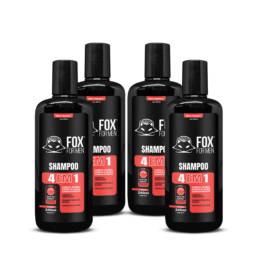 SHAMPOO 4 EM 1 240ML - FOX FOR MEN - 4 UNIDADES - FOX FOR MEN