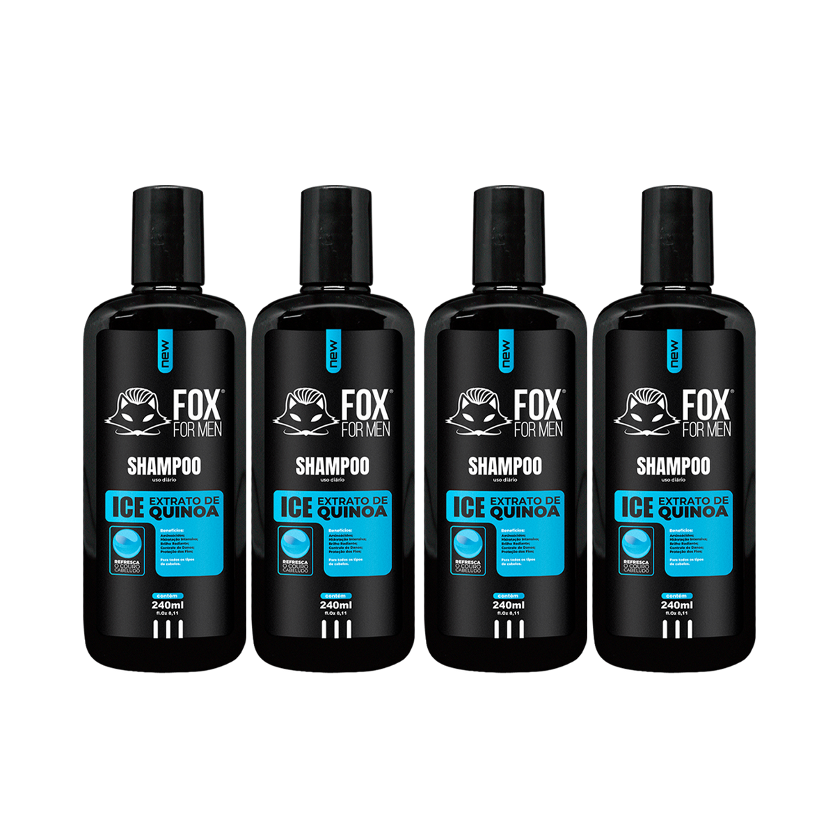 SHAMPOO ICE 240ML - FOX FOR MEN - 4 UNIDADES - FOX FOR MEN
